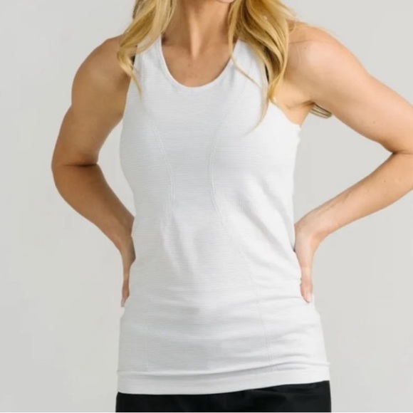 ZYIA | Tops | Zyia Active White Racerback Striped Fitted Performance ...